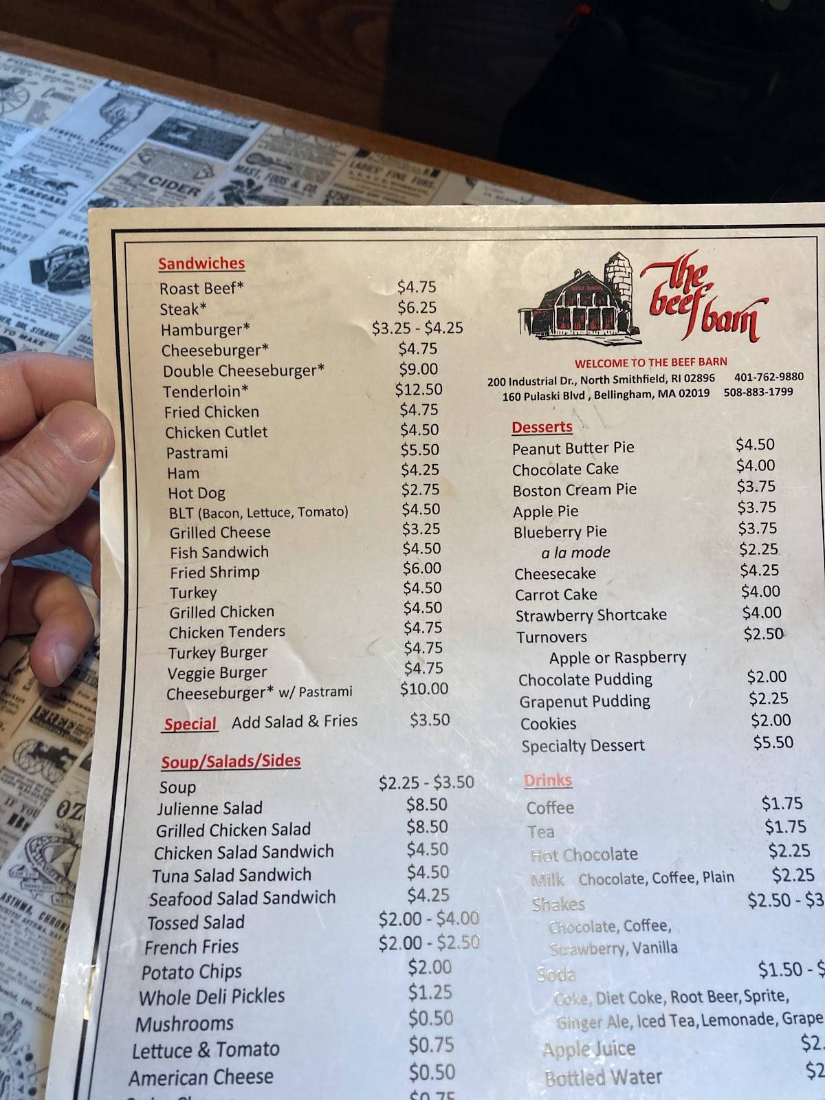 Menu at Beef Barn, North Smithfield, 200 Industrial Dr