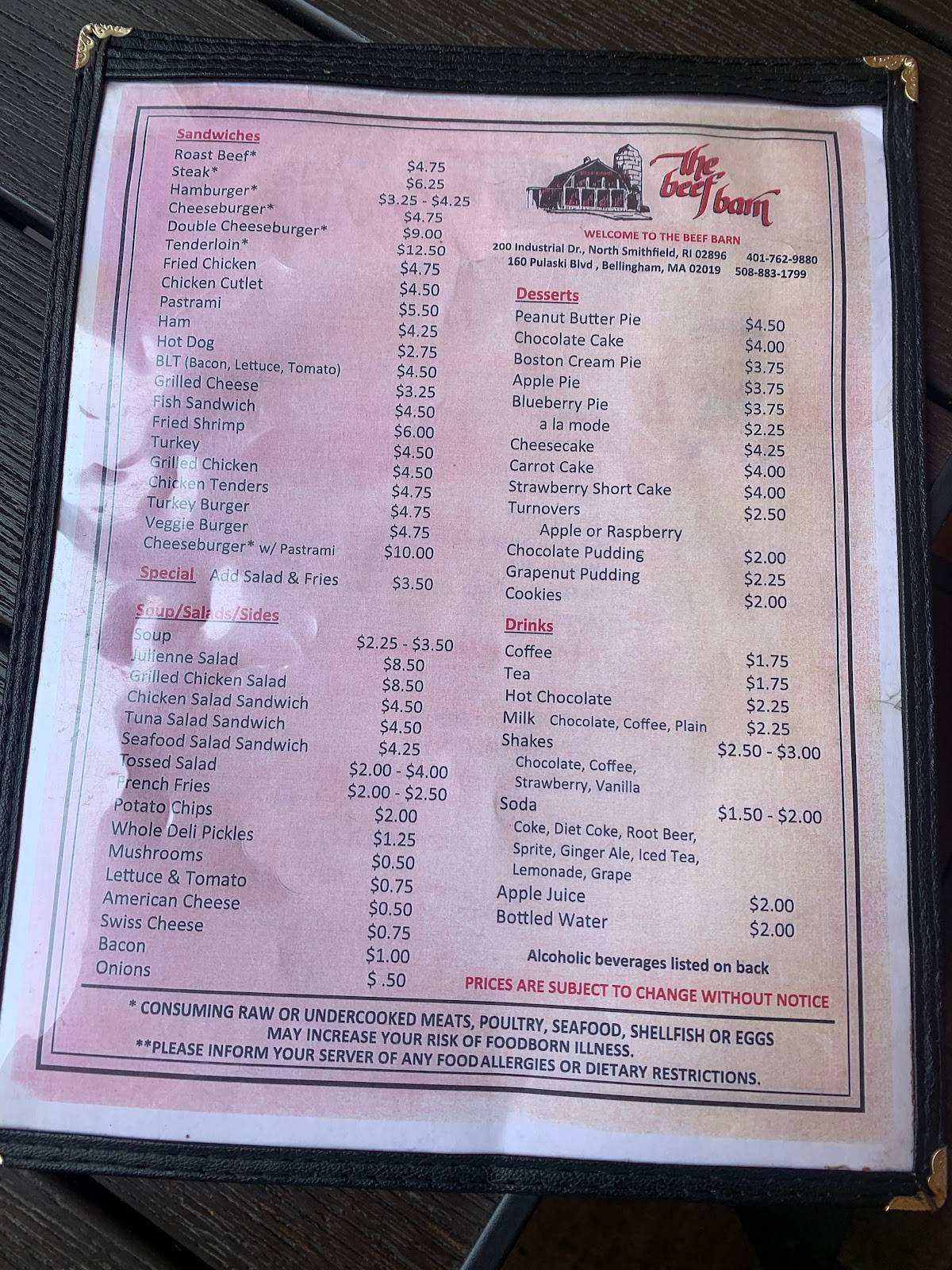 Menu at Beef Barn, North Smithfield, 200 Industrial Dr