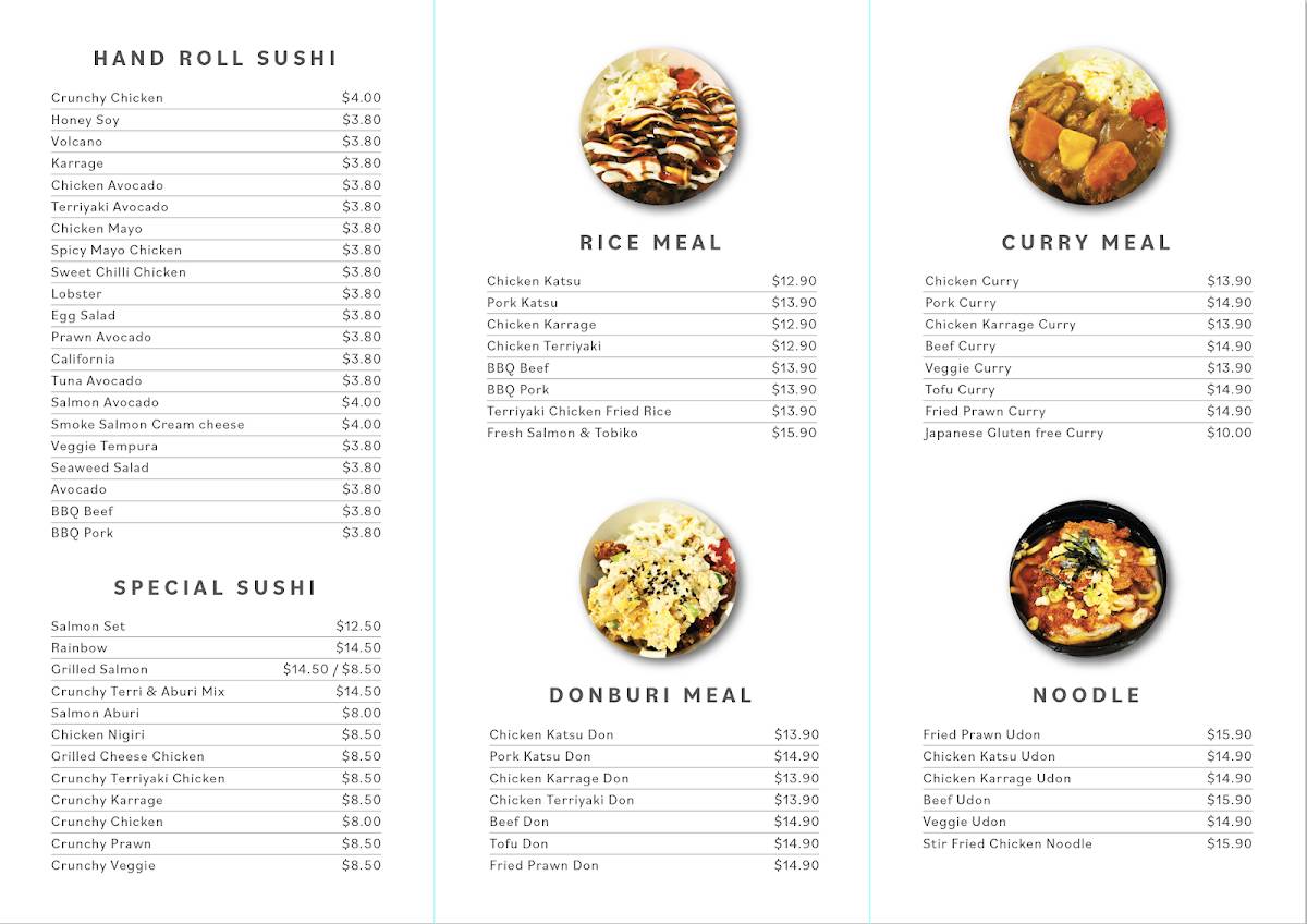 Menu at Kenko Sushi restaurant, Beerwah