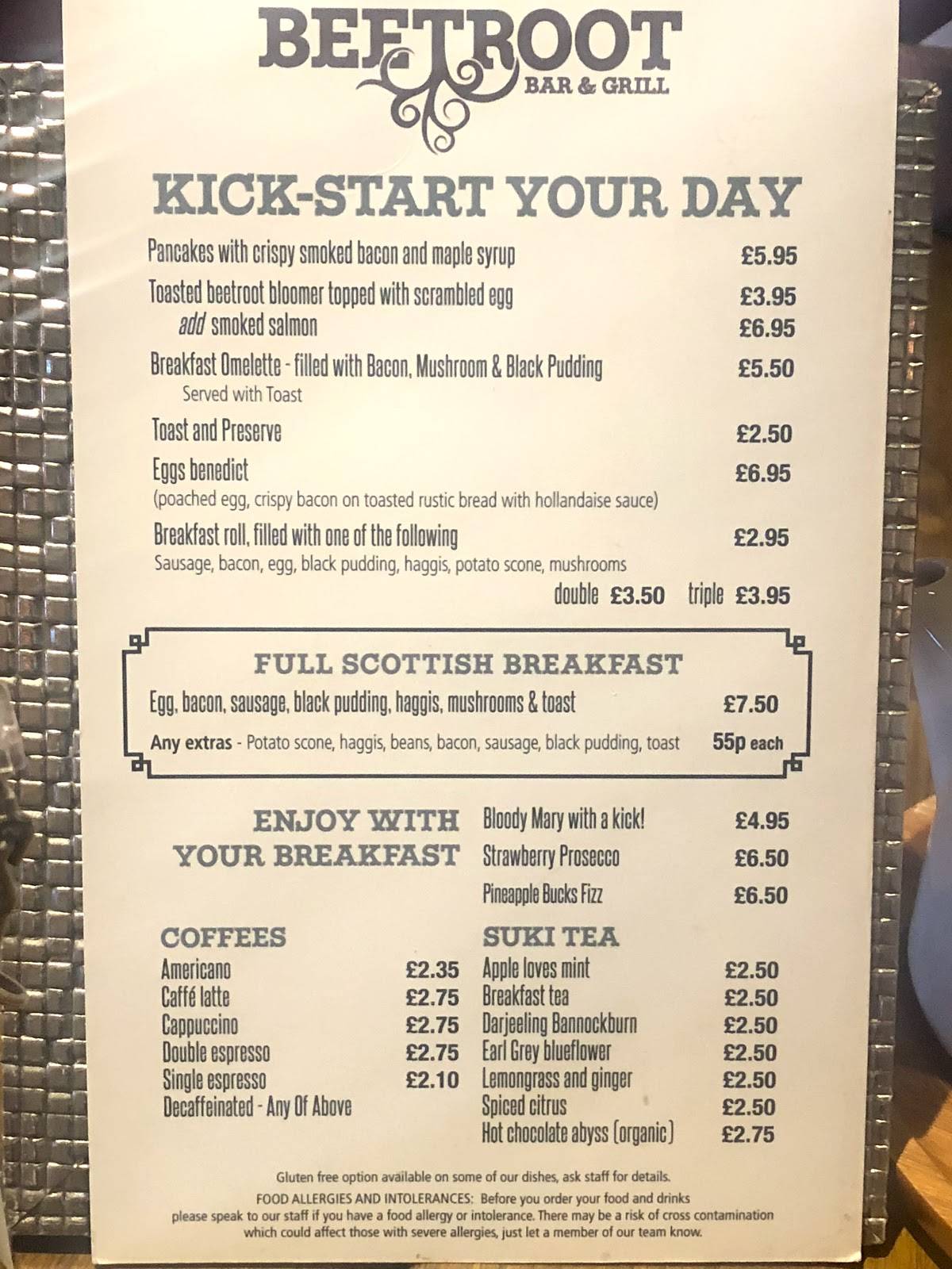 Menu at Beetroot Bar & Grill, Bonnyrigg