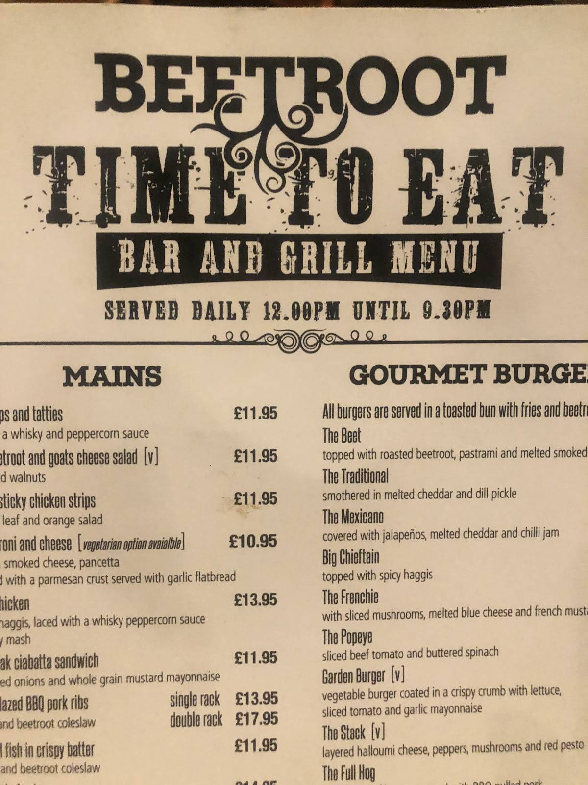 Menu at Beetroot Bar & Grill, Bonnyrigg