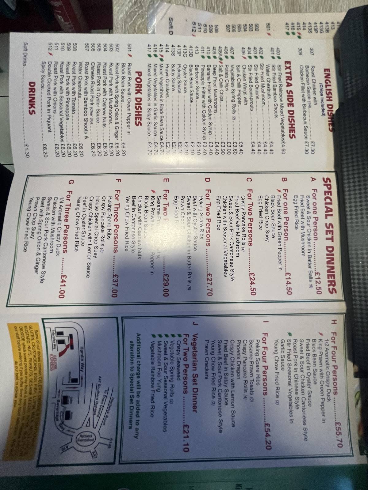 Menu at Beijing Express restaurant, King's Lynn