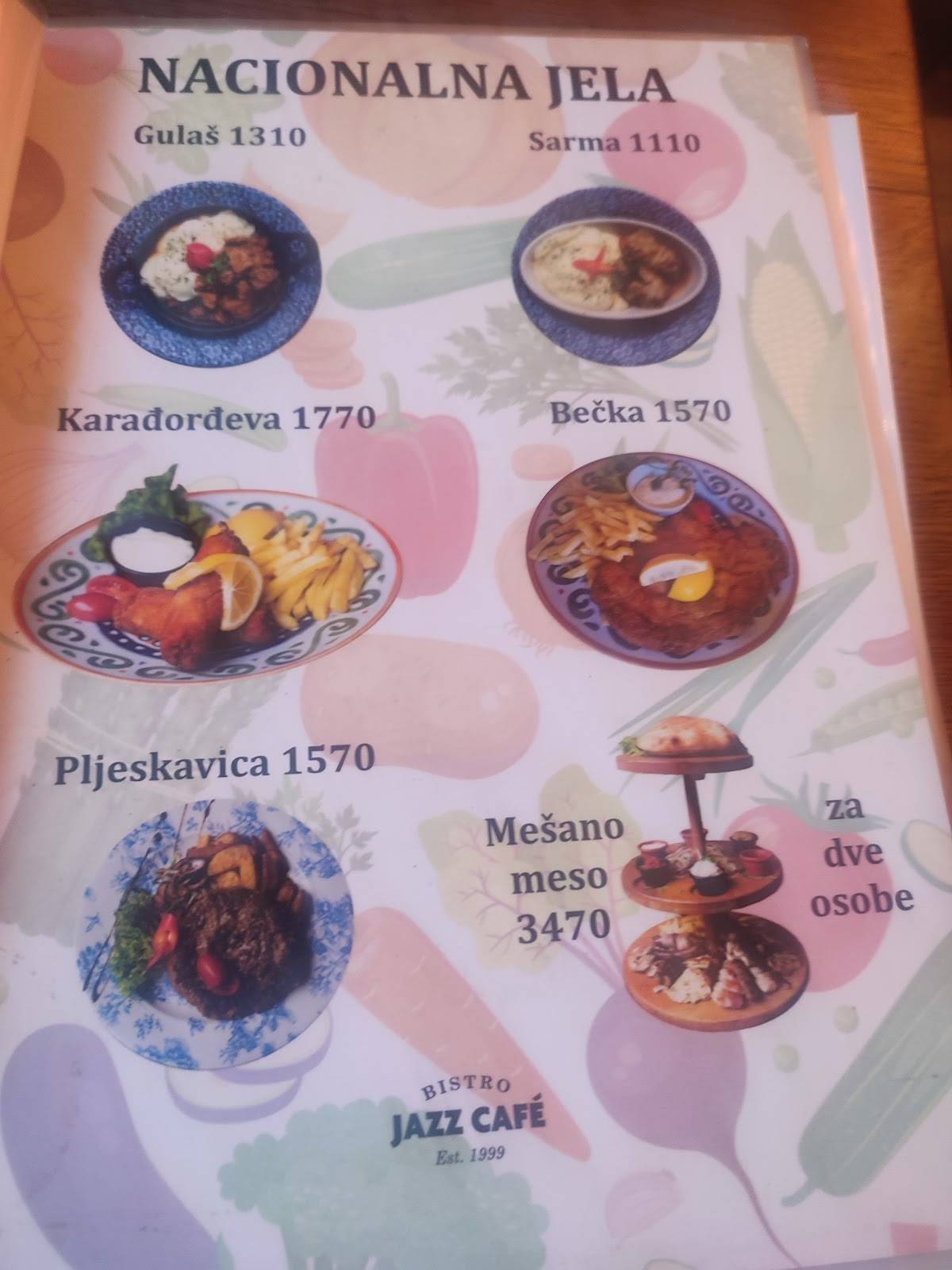 Menu at Jazz Restaurant, Belgrade