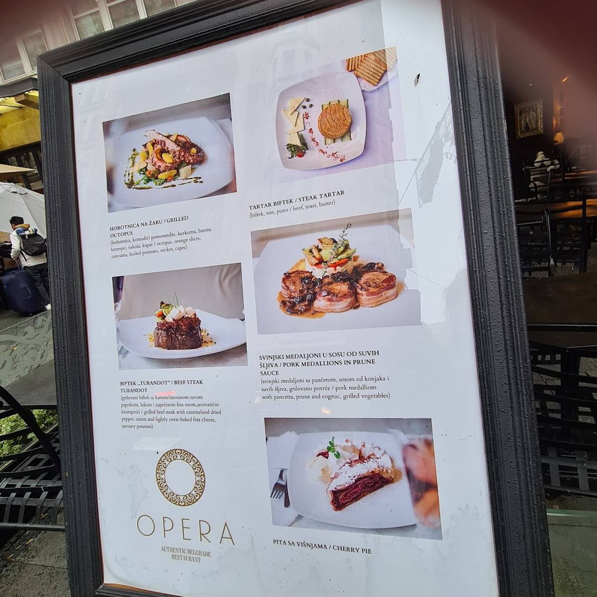 Menu at Restaurant Opera, Belgrade, Obilićev venac 30