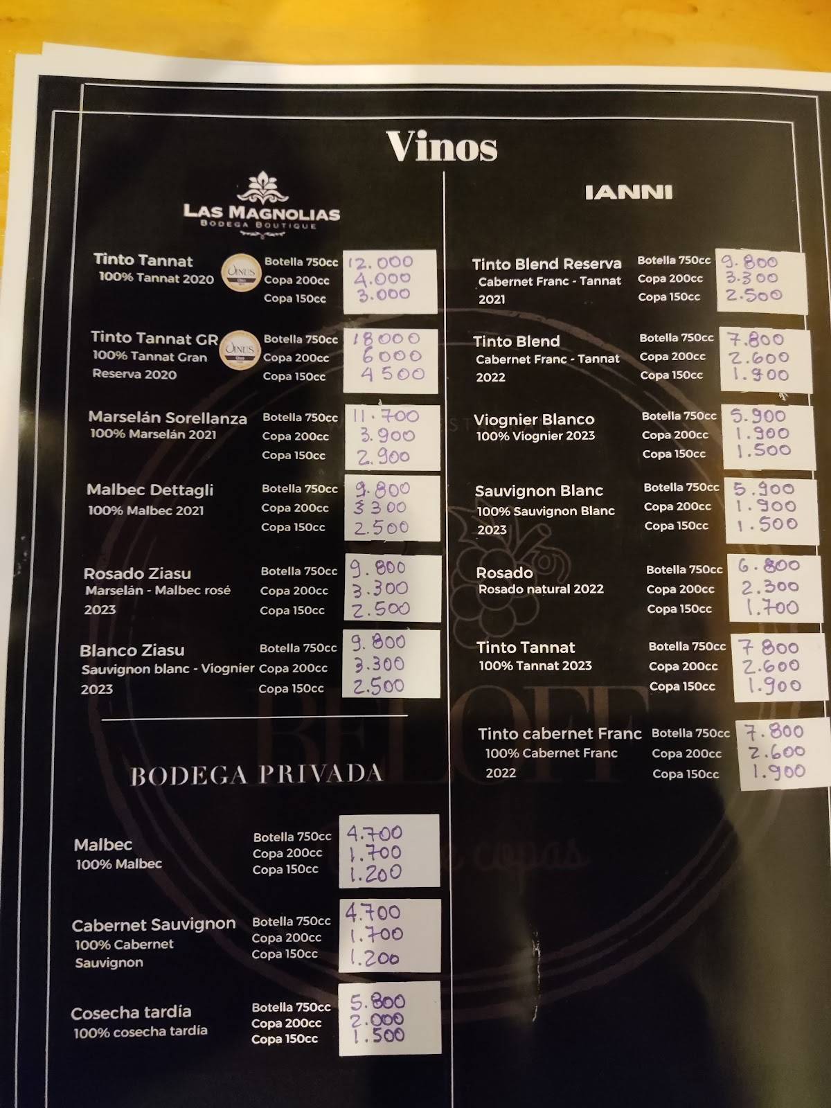 Carta de Beloff bar de copas, Gualeguaychú