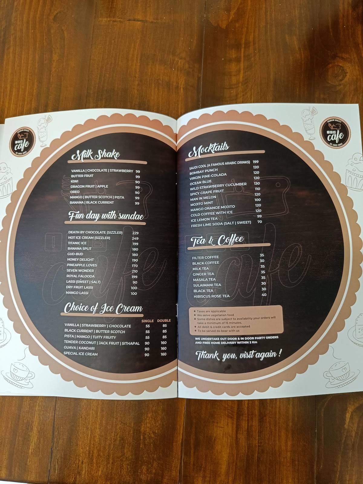 Menu at ICB Cafe, Bengaluru