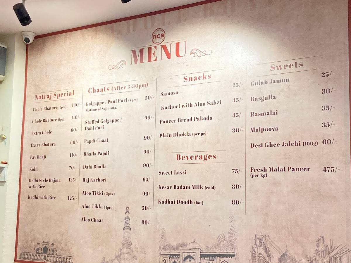 Menu at Natraj Chole Bhature Paharganj Wale, Bengaluru