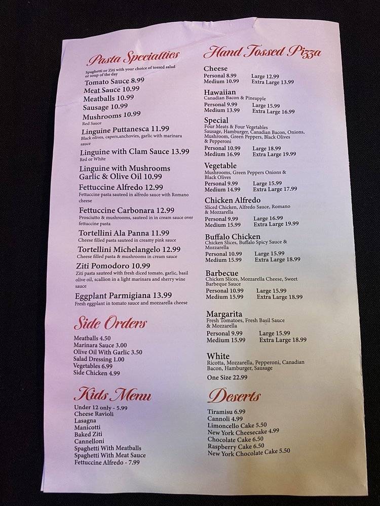 Menu at Benito's Italian Cafe & Pizzeria, Lubbock