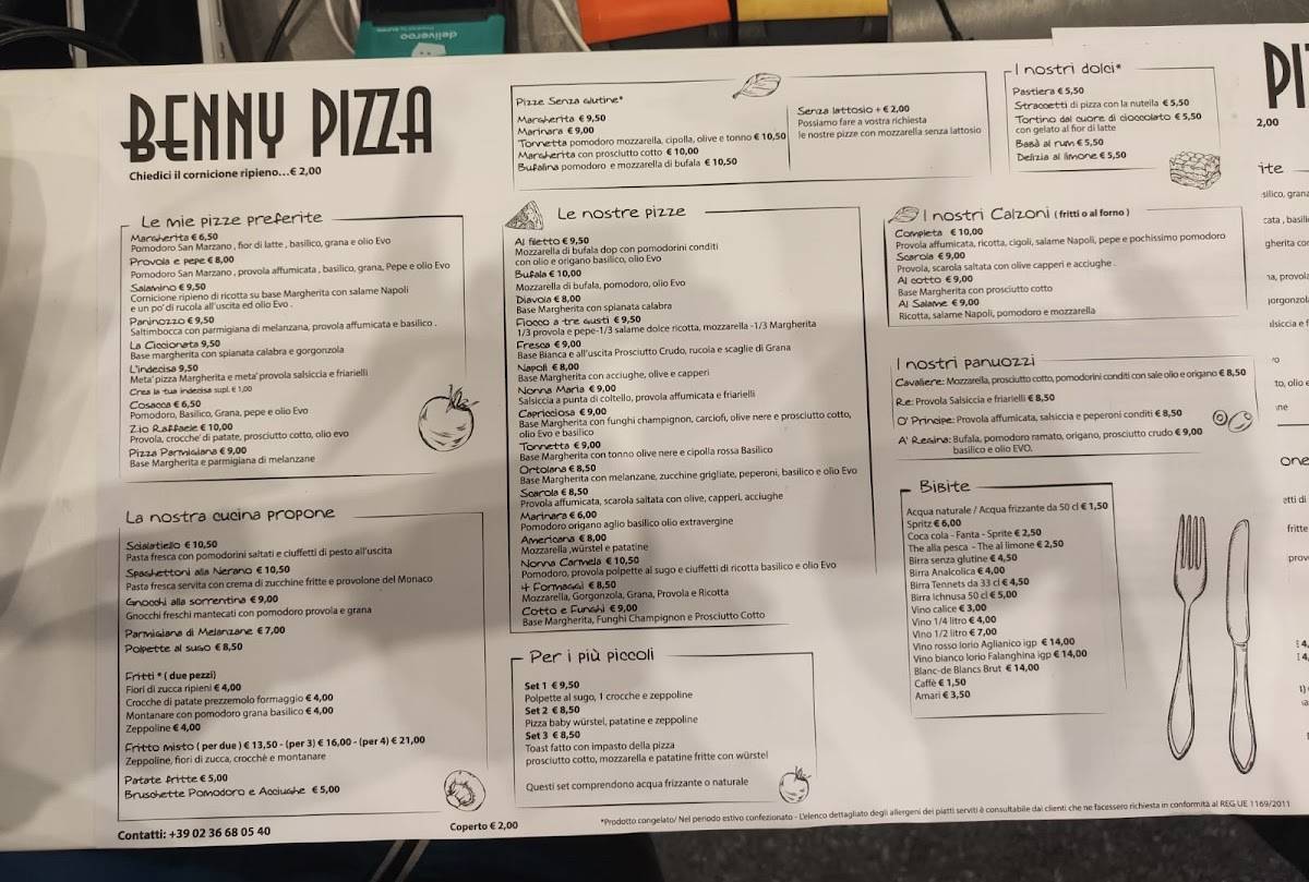 Menu da Benny Pizza ristorante, San Donato Milanese