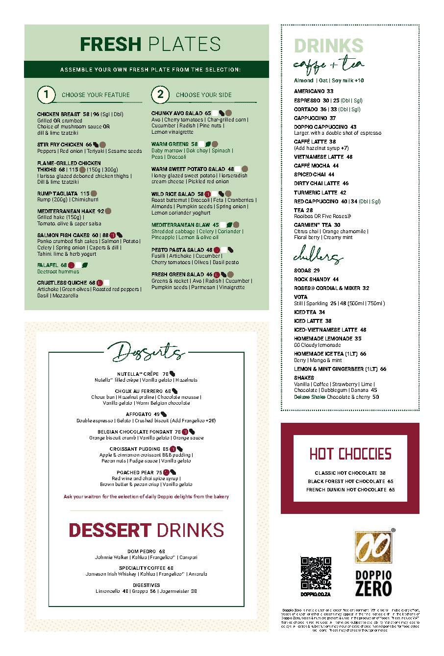 Menu at Doppio Zero Ebotse restaurant, Benoni