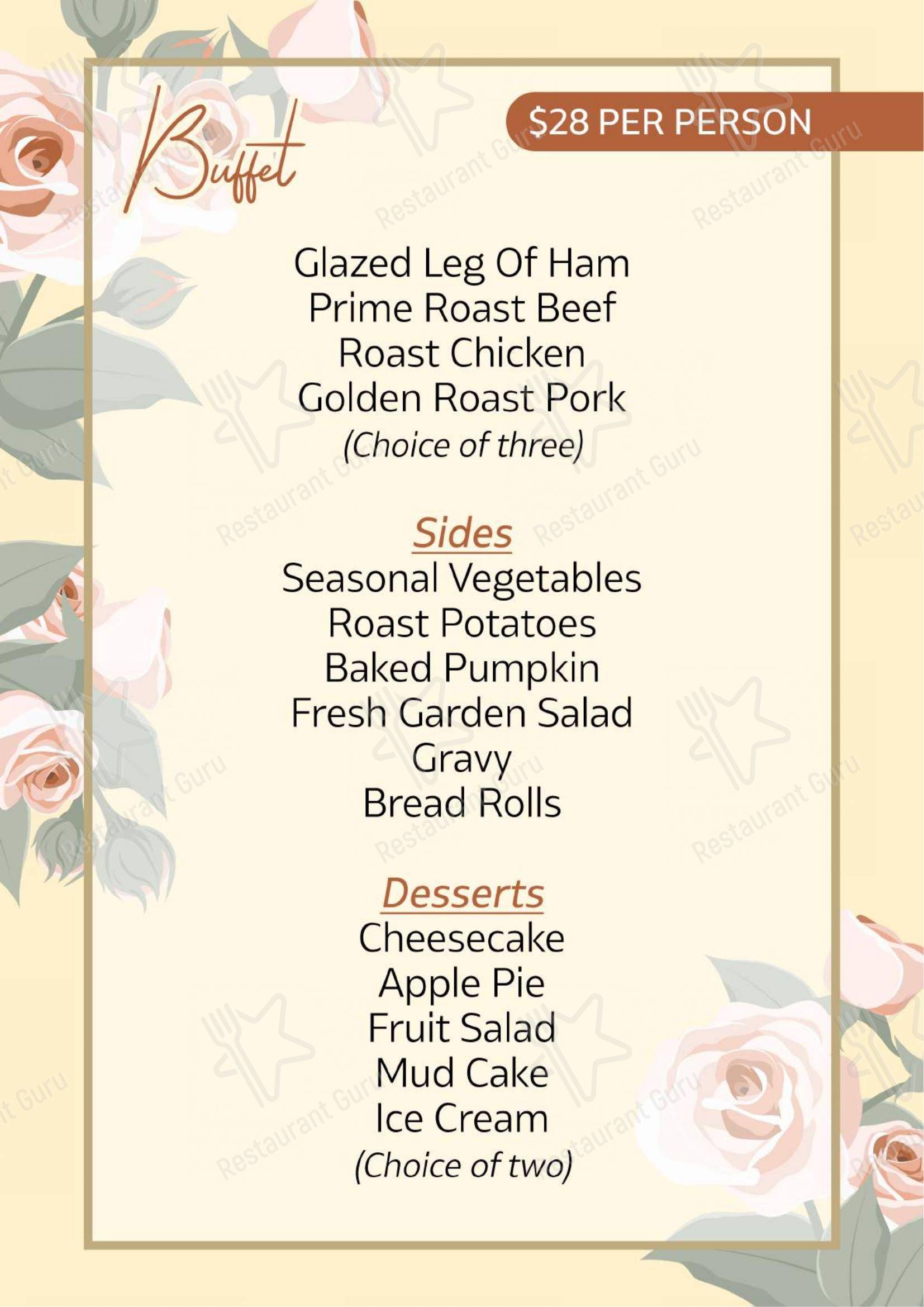 Menu at Berry Bowling Club, Berry