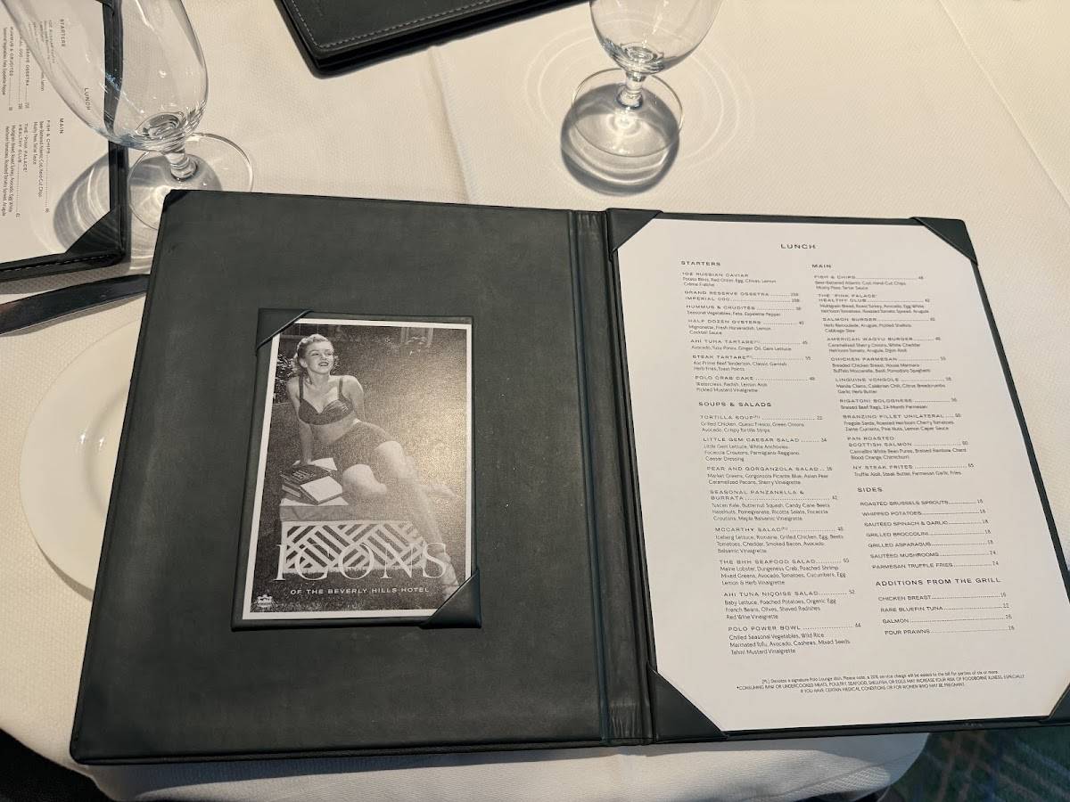 Menu at Polo Lounge restaurant, Beverly Hills