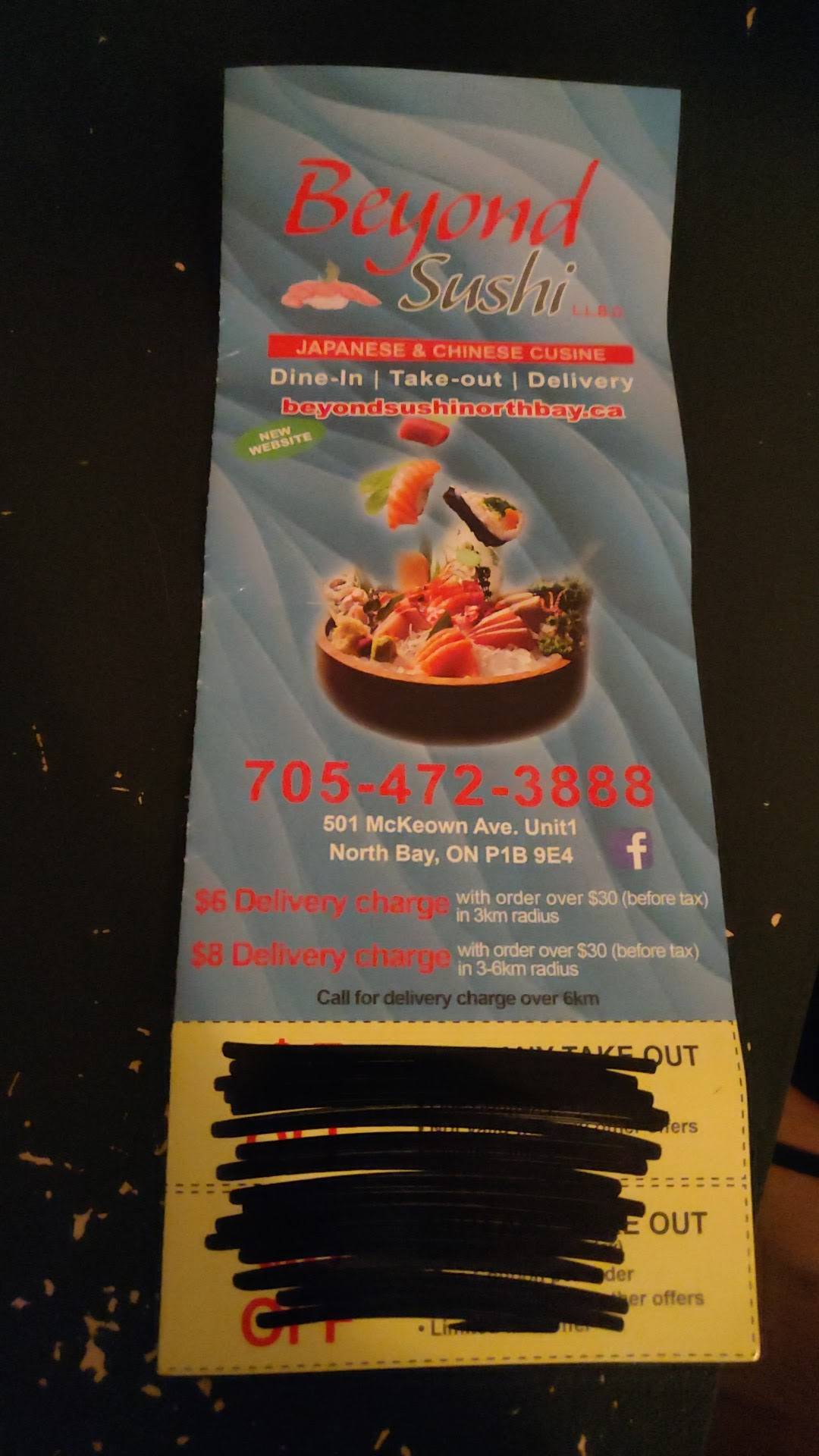Menu at Beyond Sushi restaurant, North Bay