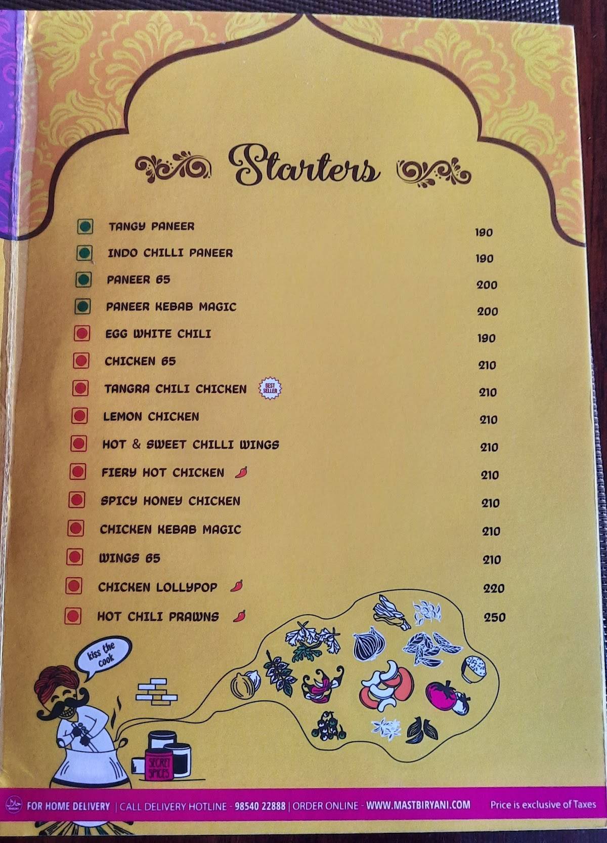 Menu at Mast Biryani, Bhatemora Gaon