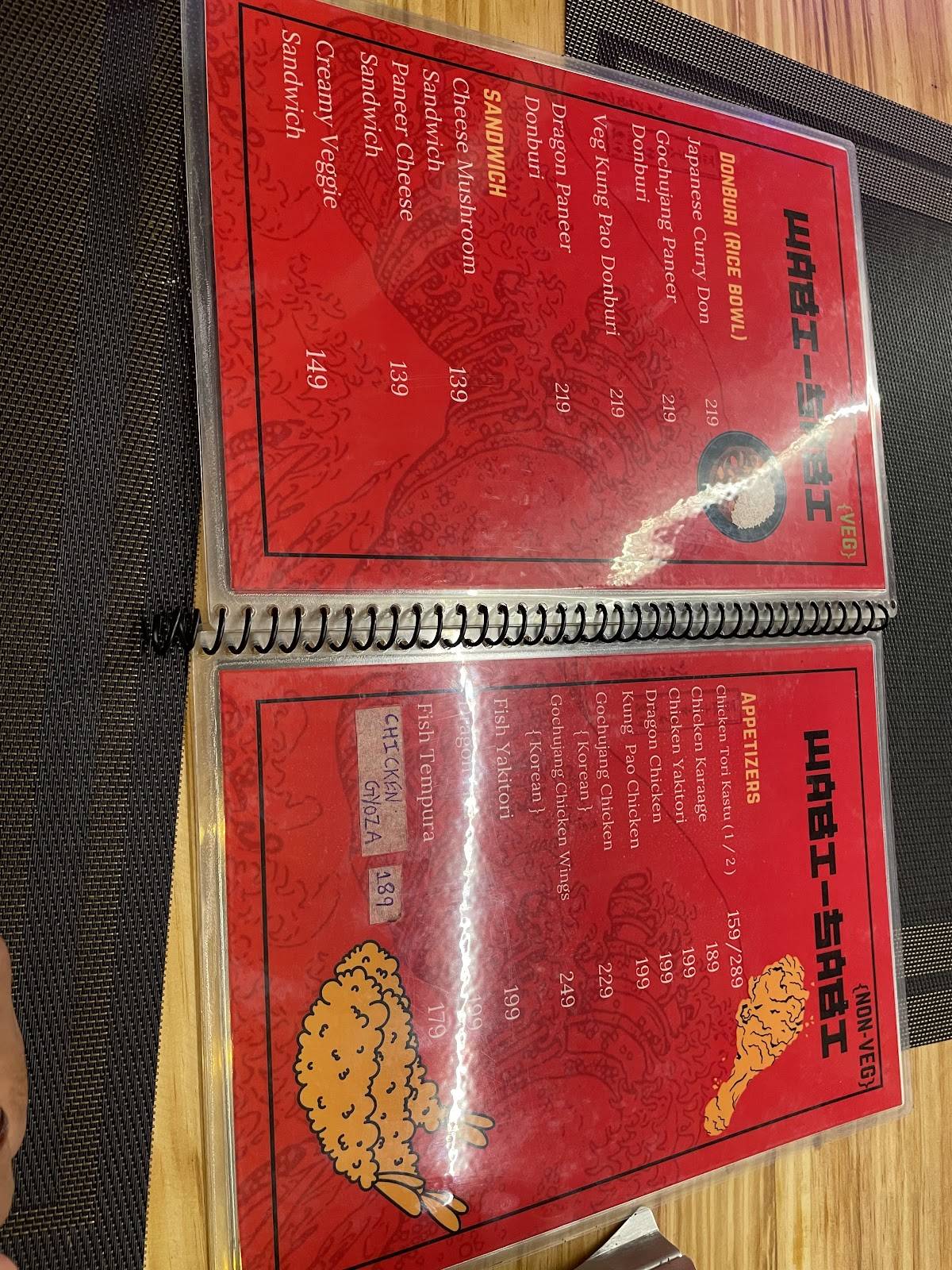 Menu at WABI-SABI, Bhilai