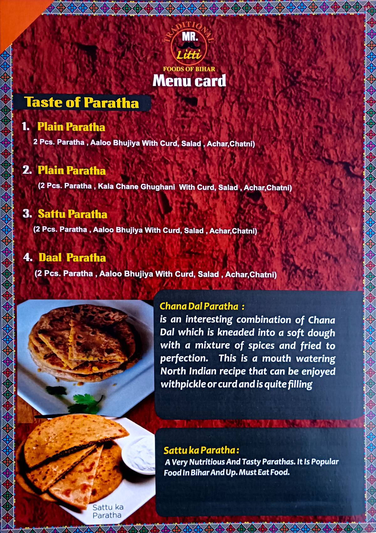 Menu at Mr. Litti, Bhopal