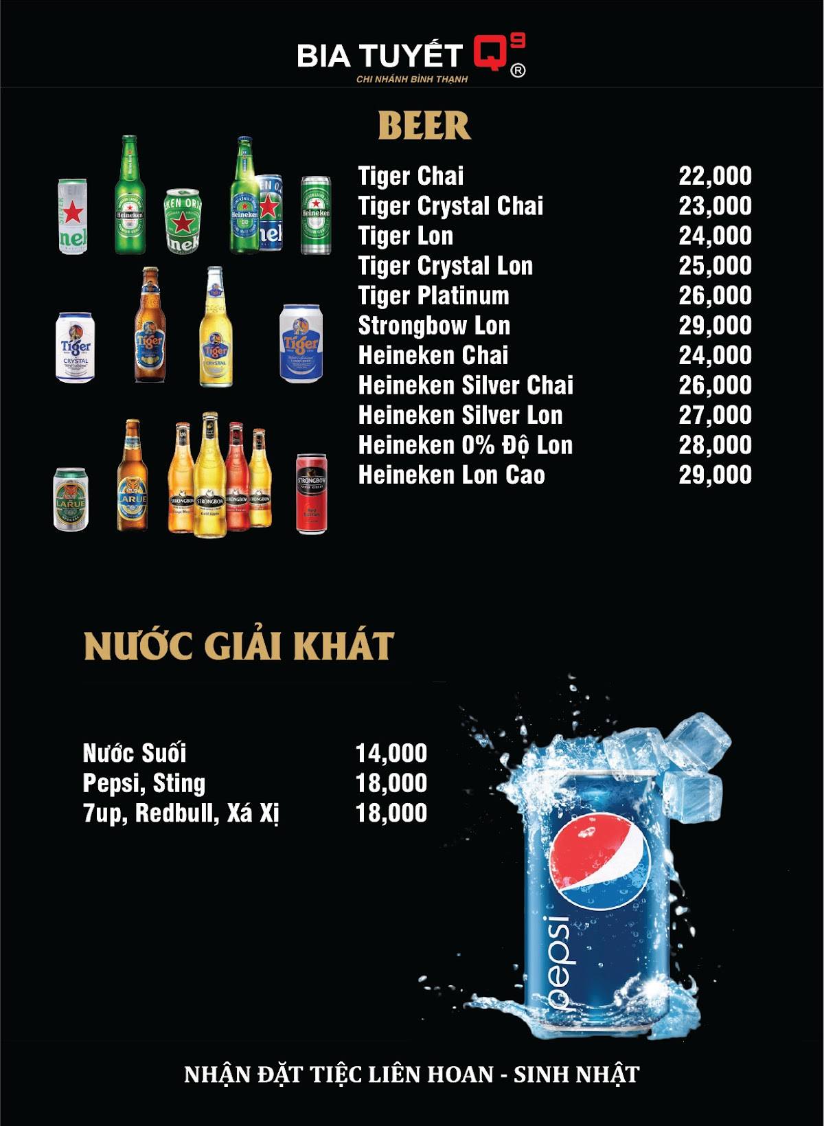 Menu at Bia Tuyết Q9 - Ung Văn Khiêm restaurant, Ho Chi Minh City