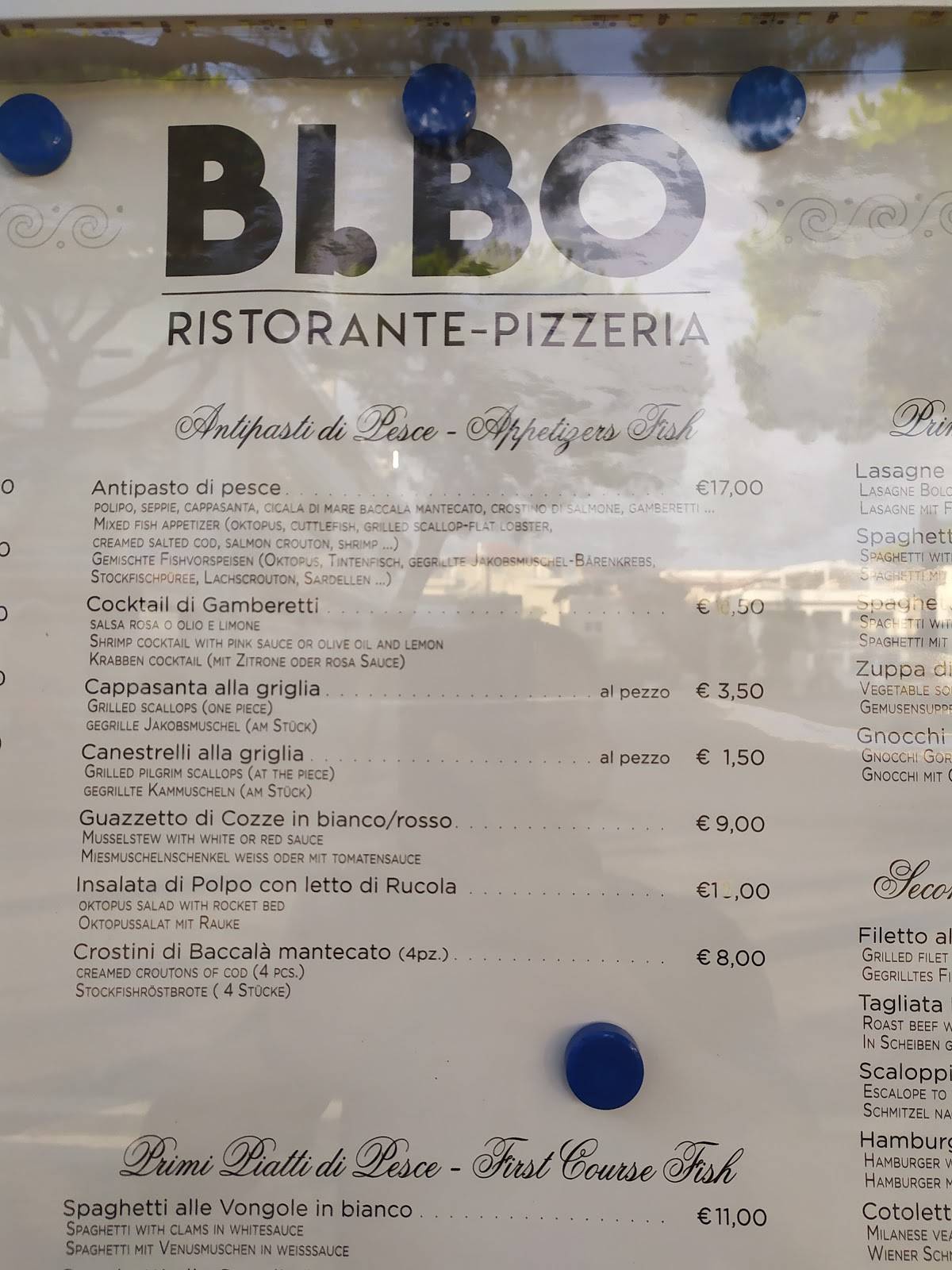Menu da Bibo ristorante, Jesolo