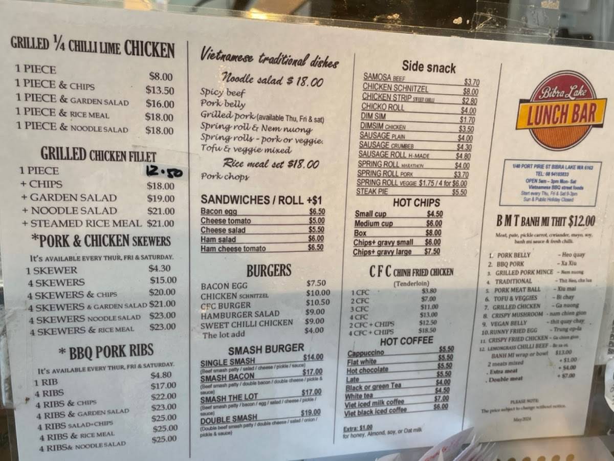 Menu at Bibra Lake Lunch Bar, Bibra Lake