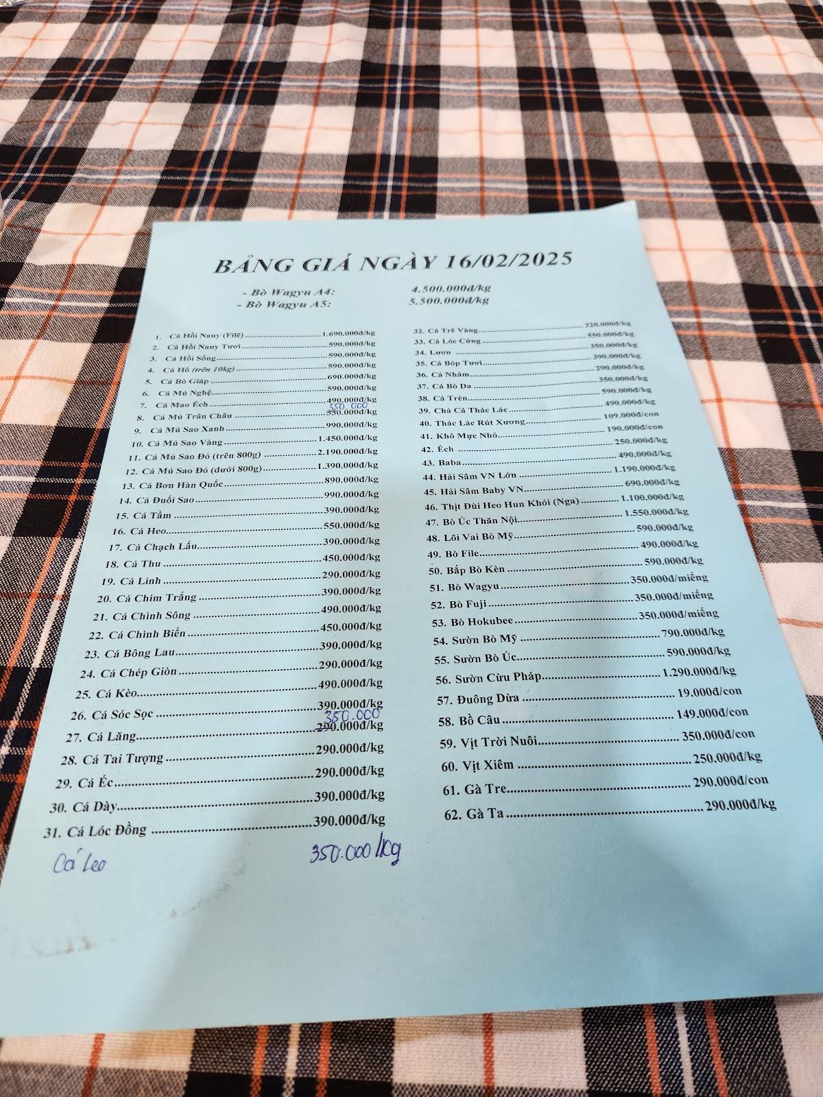 Menu at Bien Dong seafood Restaurant 2, Can Tho