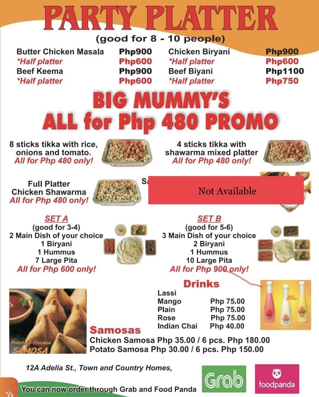 Carta de Big Mummy's Indian-Arabic Restaurant, Tagaytay