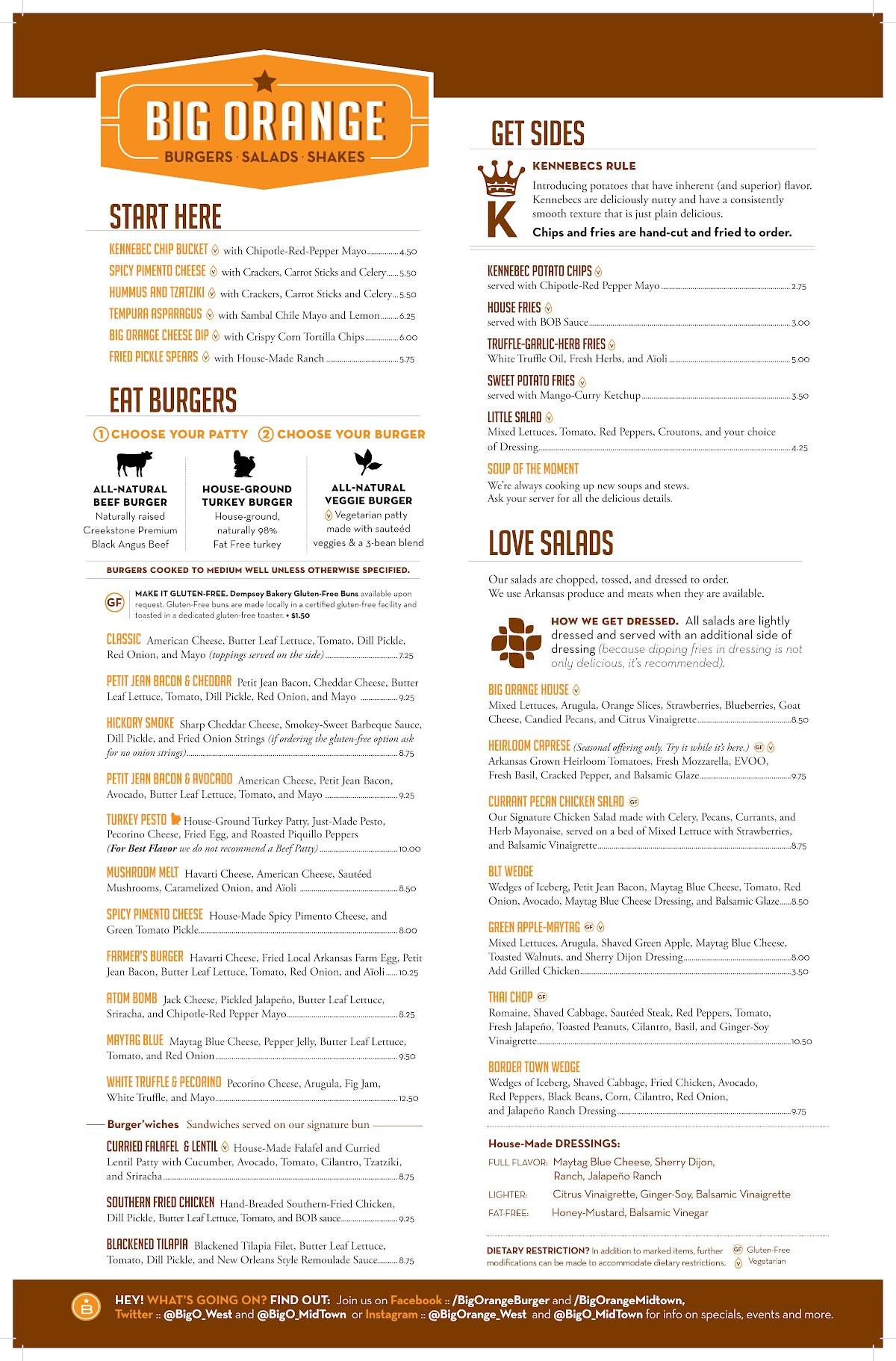 Menu at Big Orange : Midtown Little Rock restaurant, Little Rock, 207 N ...