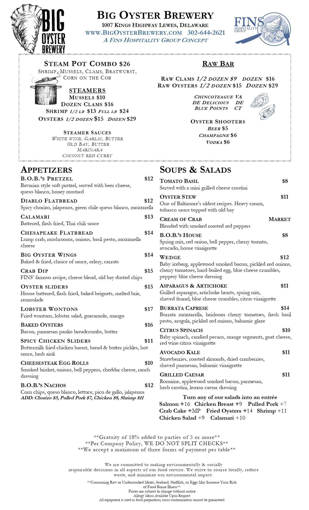 Menu at Big Oyster Brewery pub & bar, Lewes