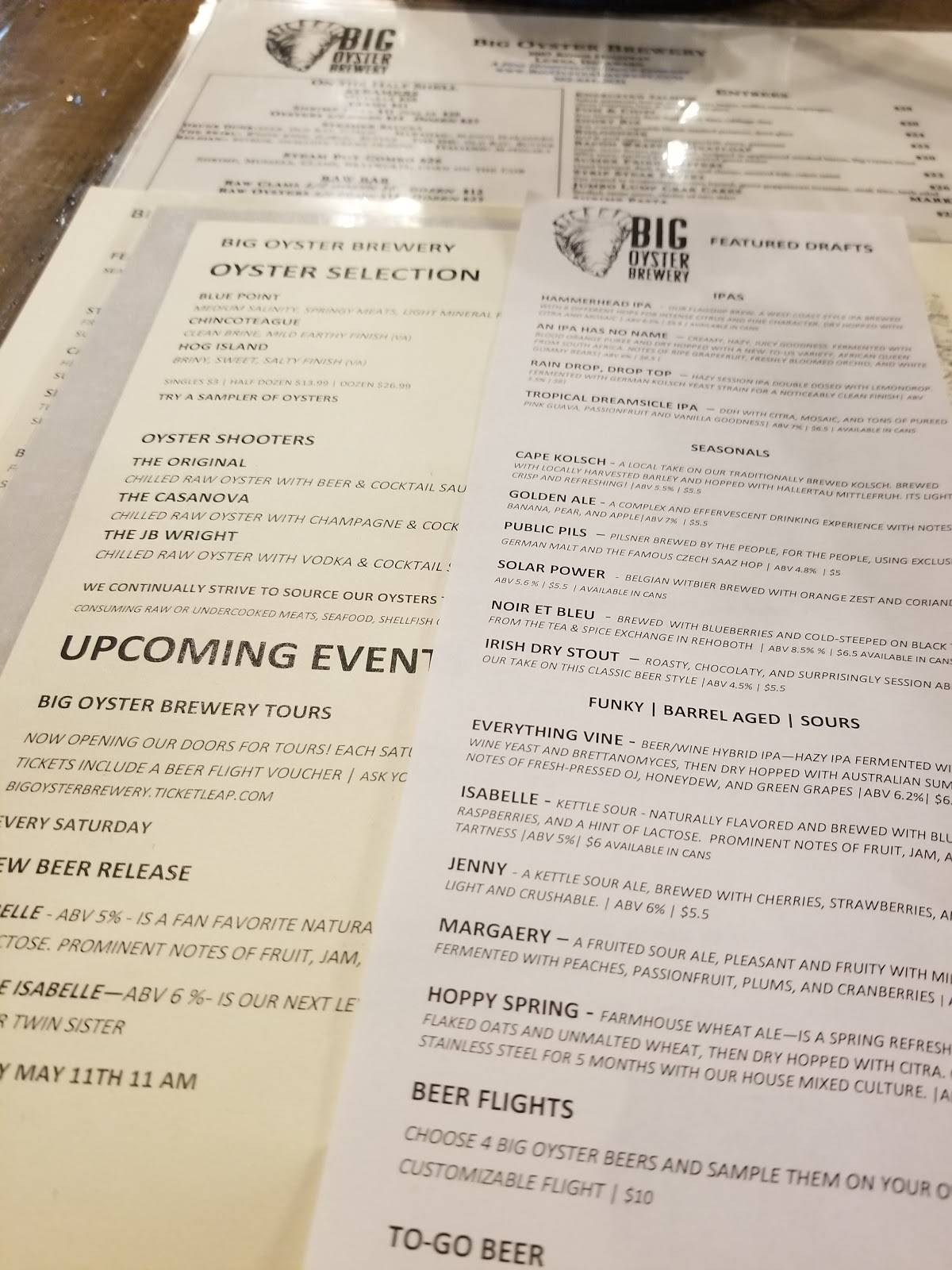 Menu at Big Oyster Brewery pub & bar, Lewes
