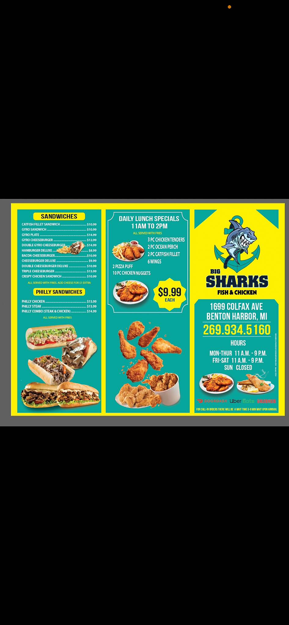 Menu at Big Sharks Fish Chicken & More restaurant, Benton Harbor