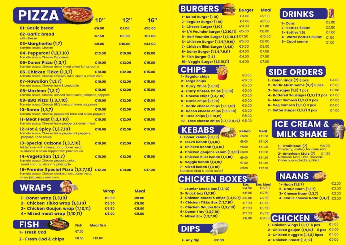 Menu at Big bites pizzeria, Kilmoganny