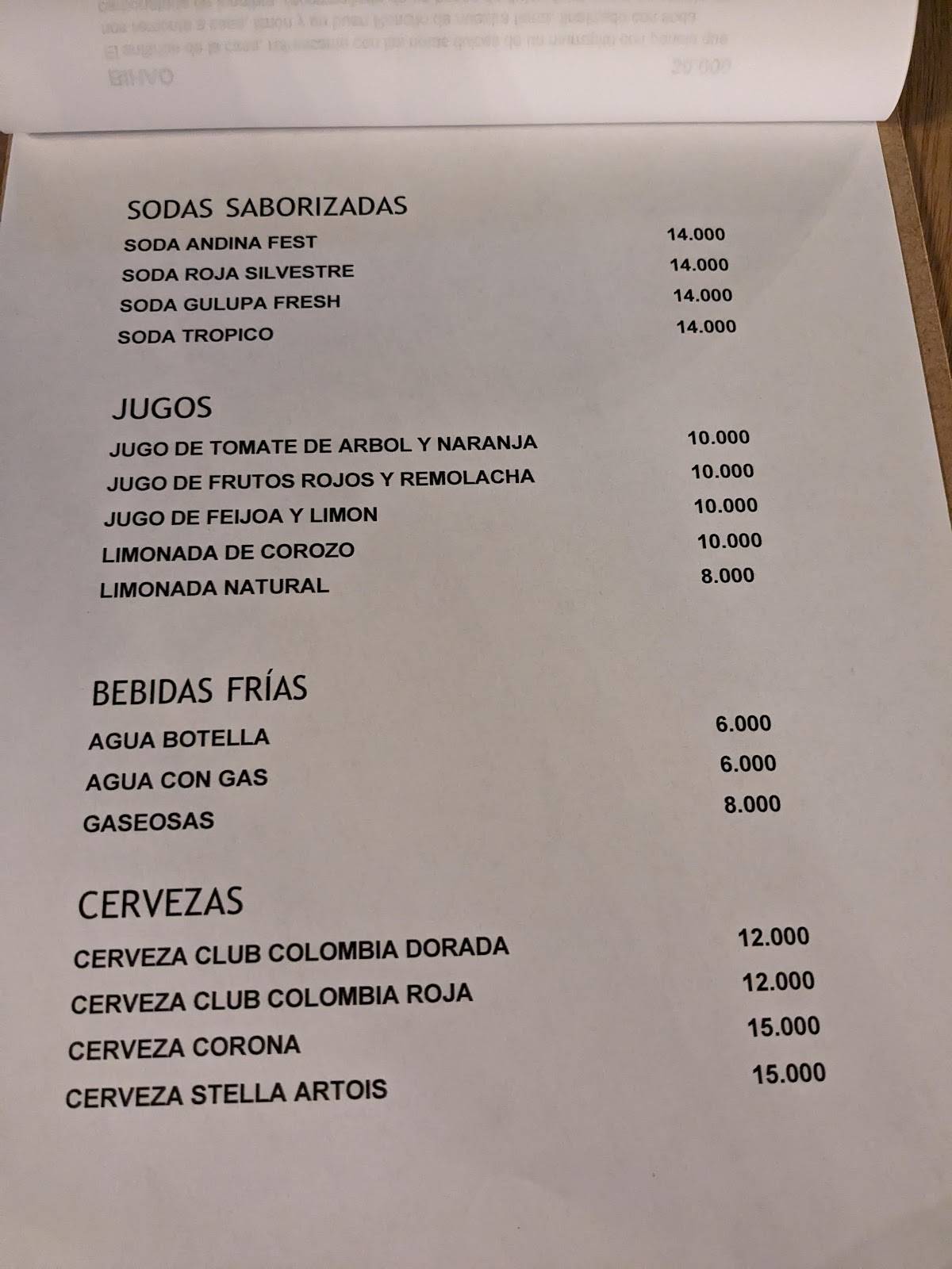 Carta del restaurante Bihao Cocina del Origen, Medellín