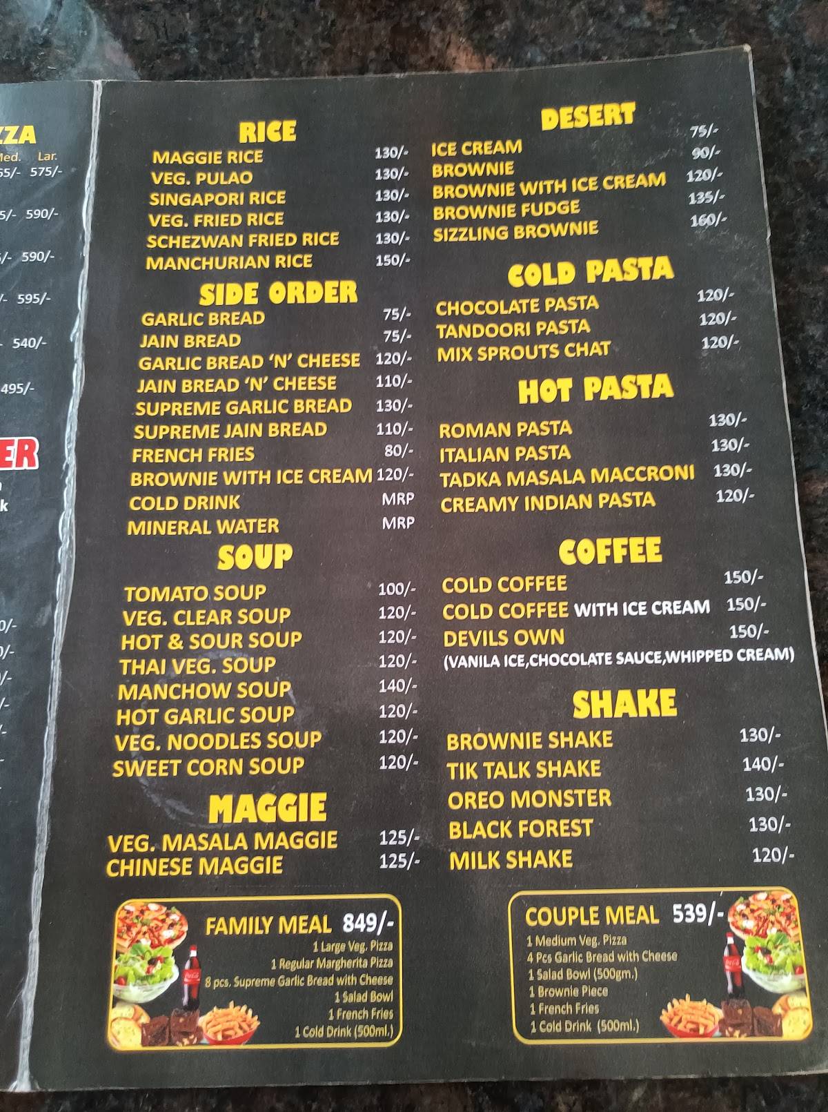 Menu at Tik & Talk cafe, Bikaner