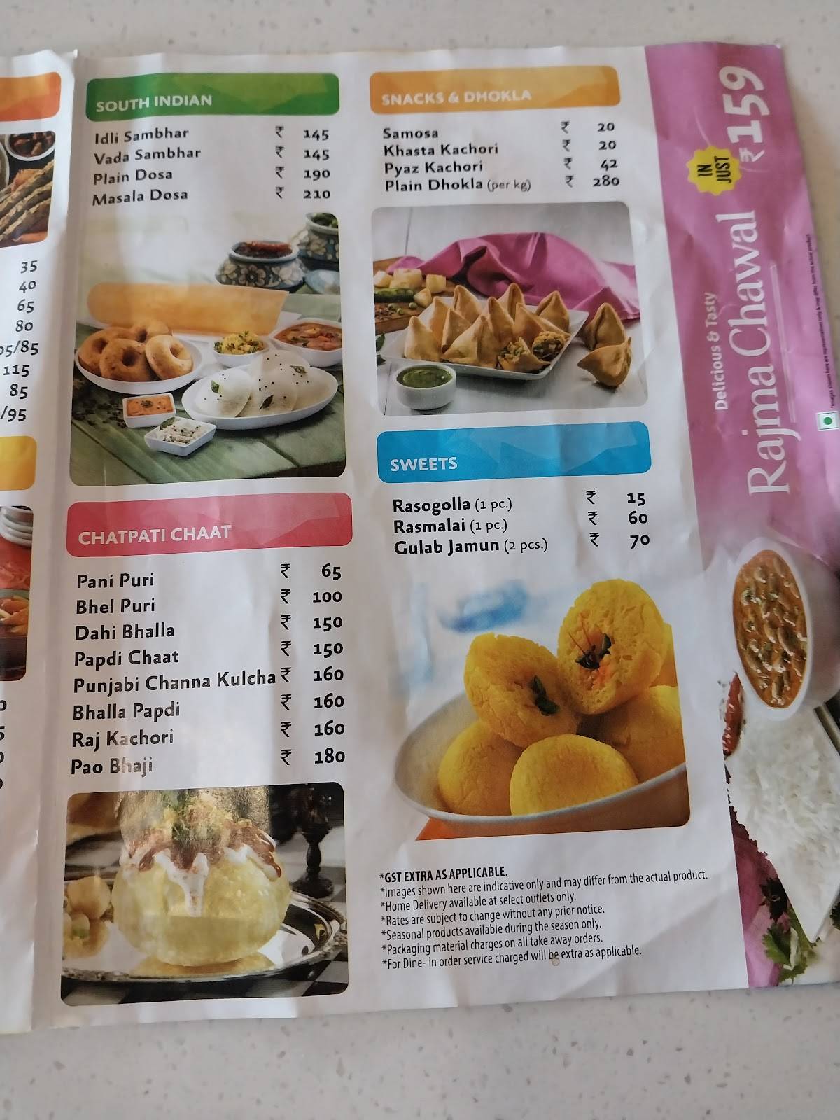 Menu at Bikanervala, Neemrana