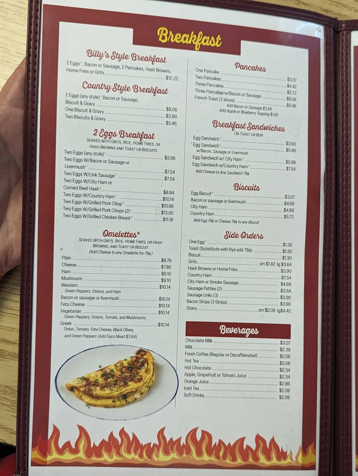 Menu at Billy's Family Restaurant, Mount Holly