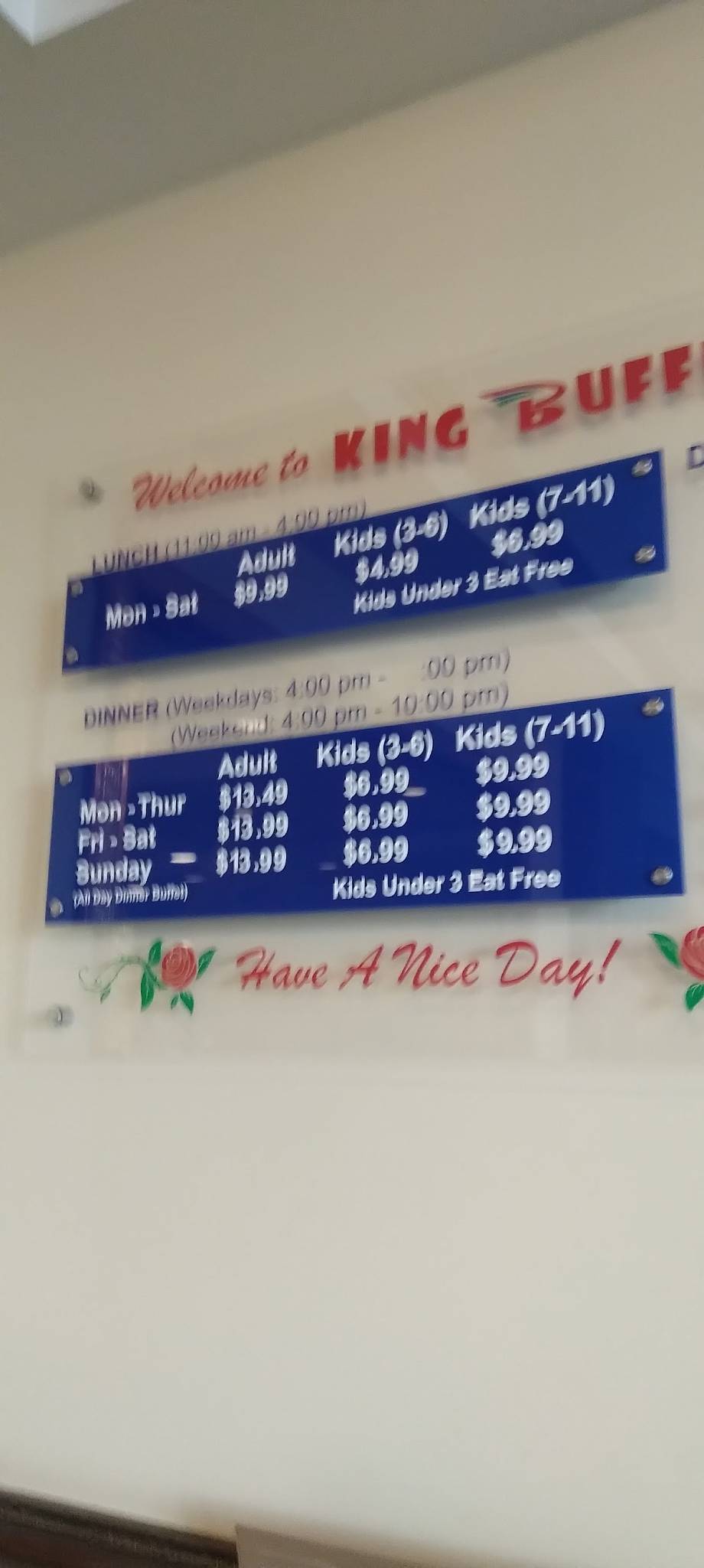 Menu at Infinity Buffet restaurant, Biloxi