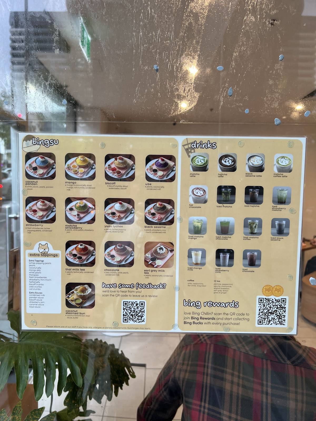 Menu at Bing Chillin desserts, Melbourne