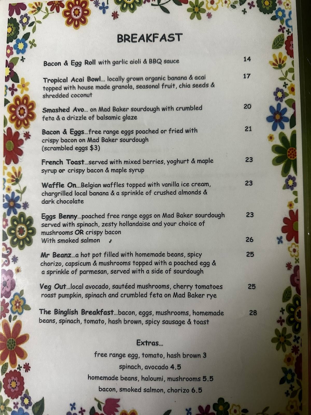 Menu at Bingil Bay Cafe, Bingil Bay