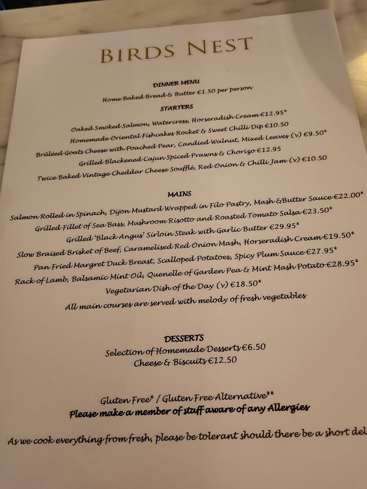 Menu at Birds Nest Restaurant, Boliqueime, R. de Tenoca Tenoca