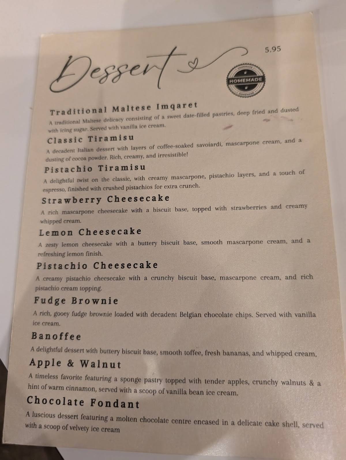 Menu at Cargo Bar & Dine, Birgu, Il