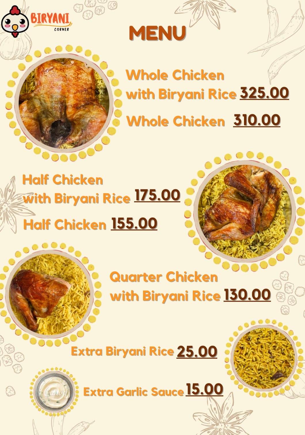 Menu at Biryani Corner restaurant, Taguig