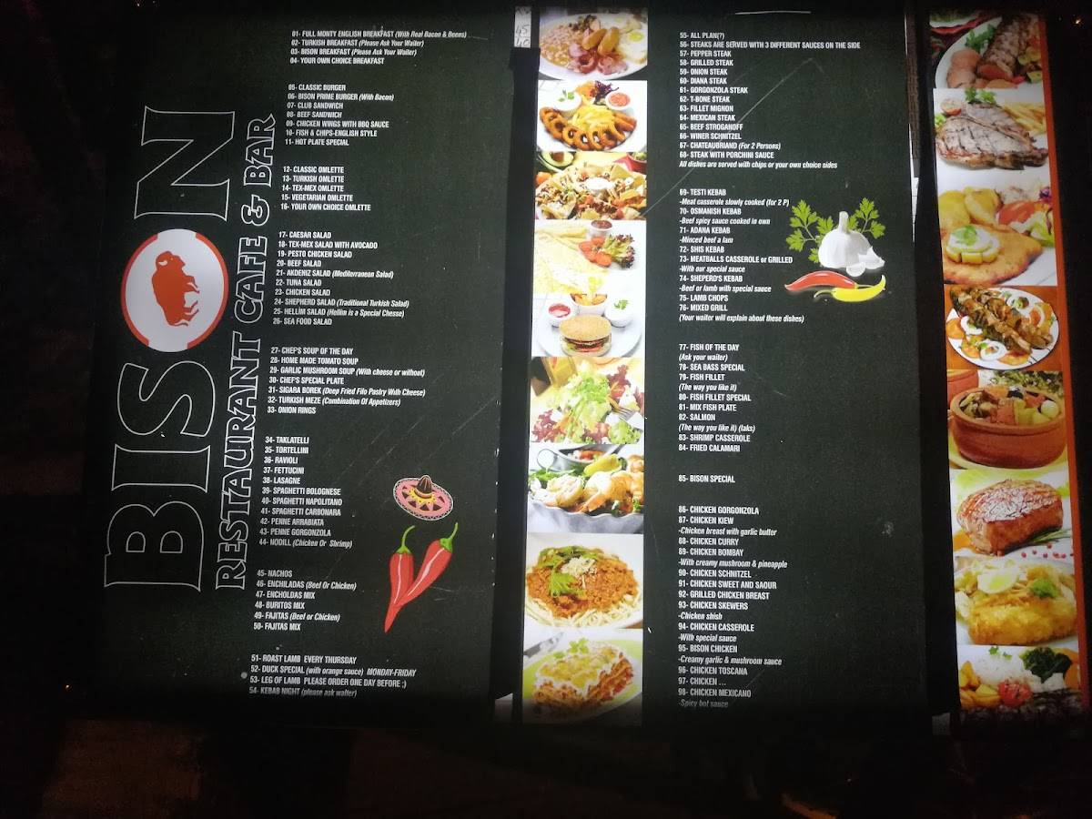 Menu at Bison Restorant Cafe Bar, Alanya