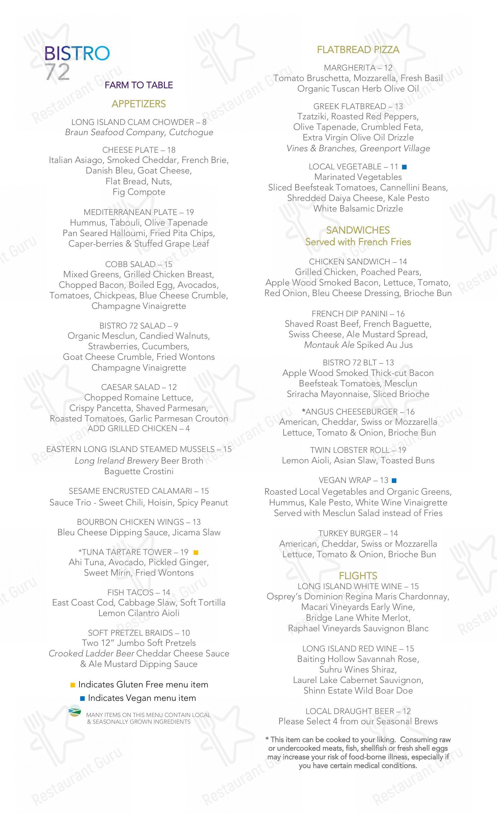 Menu at Bistro 72 pub & bar, Riverhead