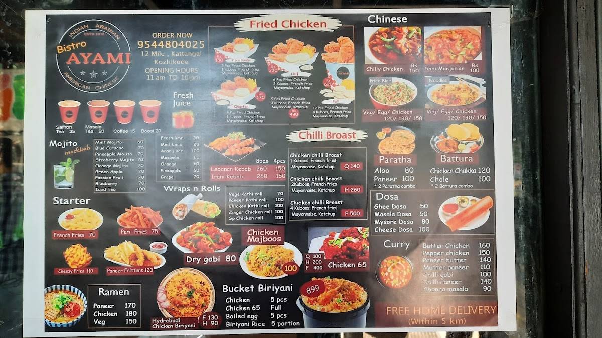 Menu at Bistro Ayami, Kattangal