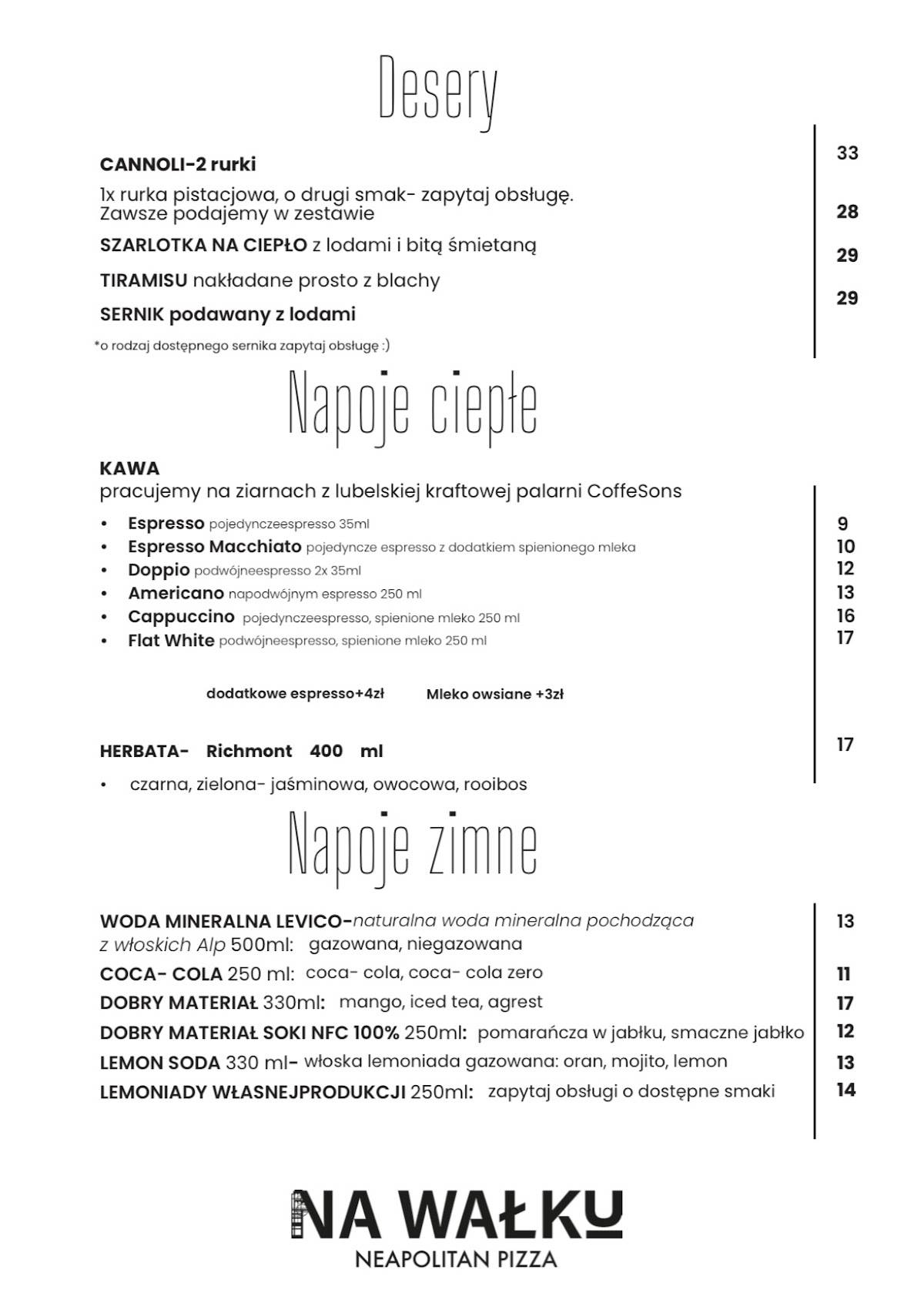 Menu at NA WAŁKU- neapolitan pizza restaurant, Walbrzych