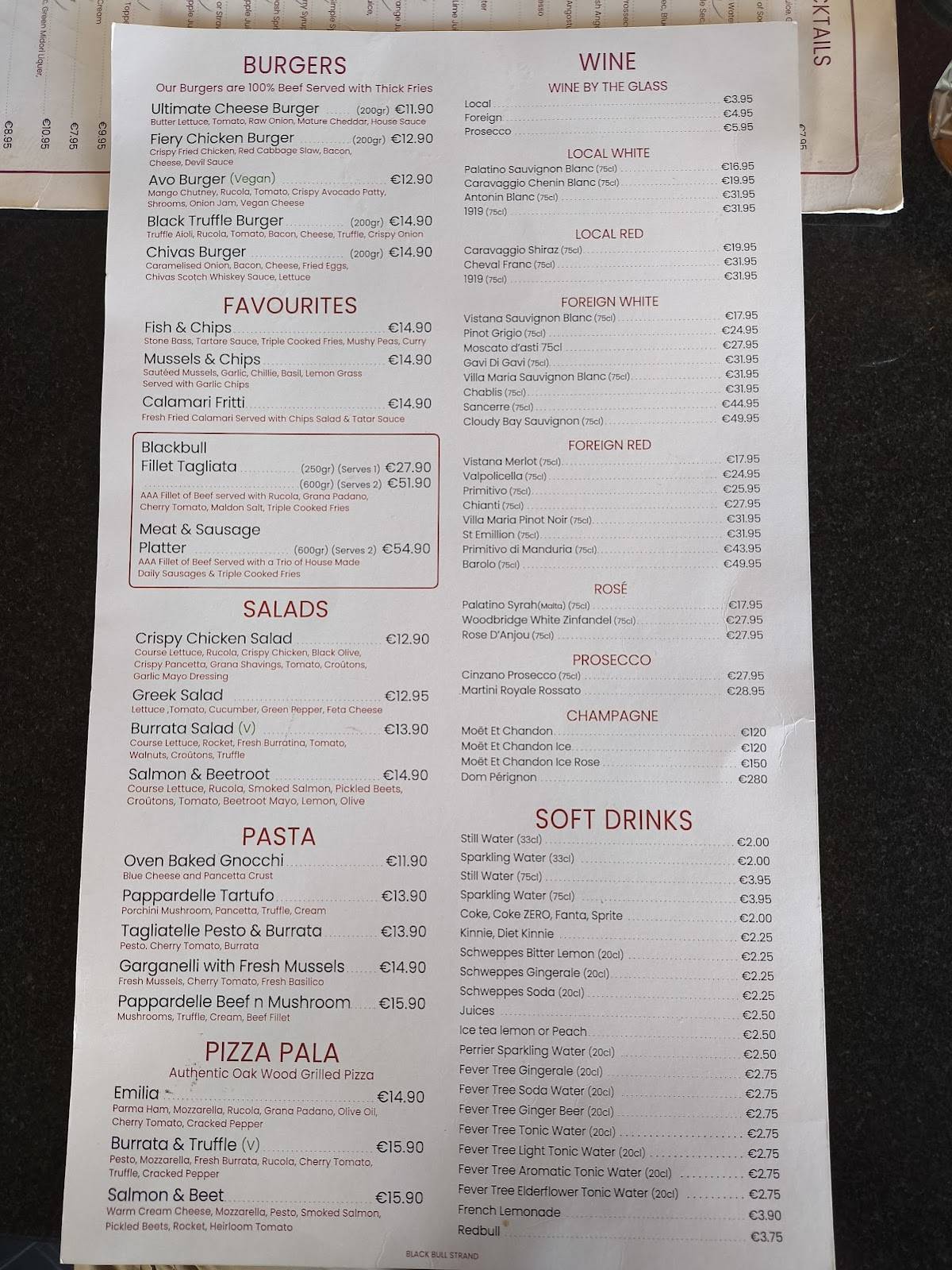 Menu at Black Bull - The Strand restaurant, Sliema