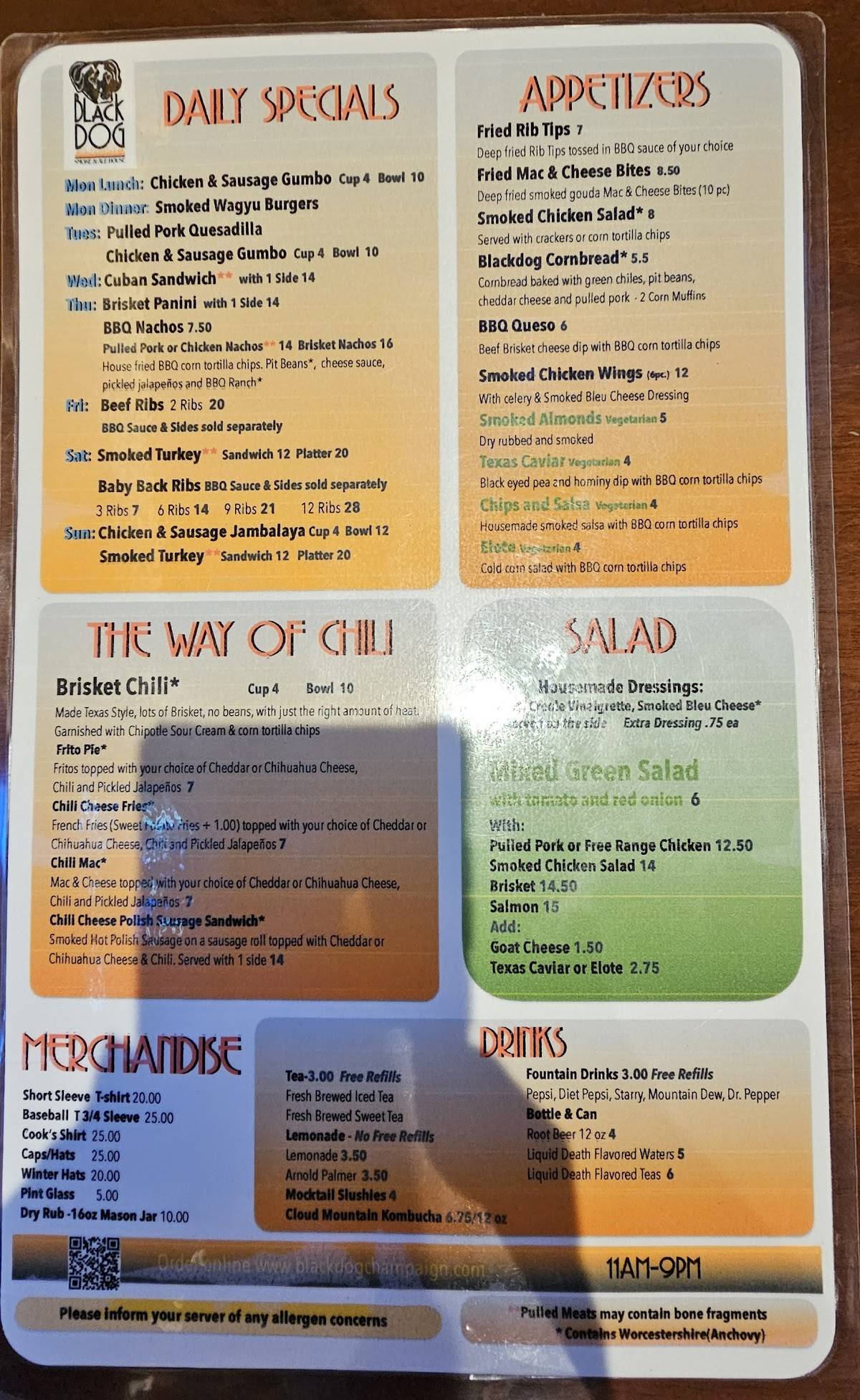 Menu at Black Dog Smoke & Ale House pub & bar, Champaign, 320 N Chestnut St