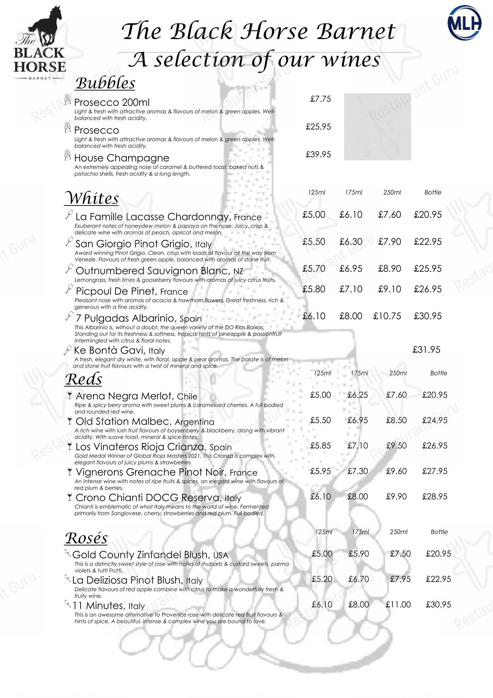 Menu at Black Horse pub & bar, Barnet, 92 Wood St