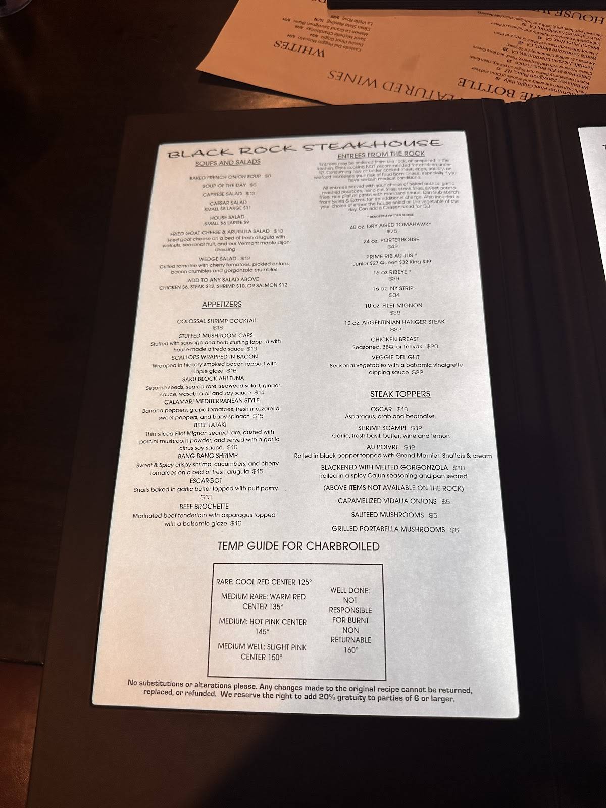 Menu at Black Rock Steakhouse, Springfield