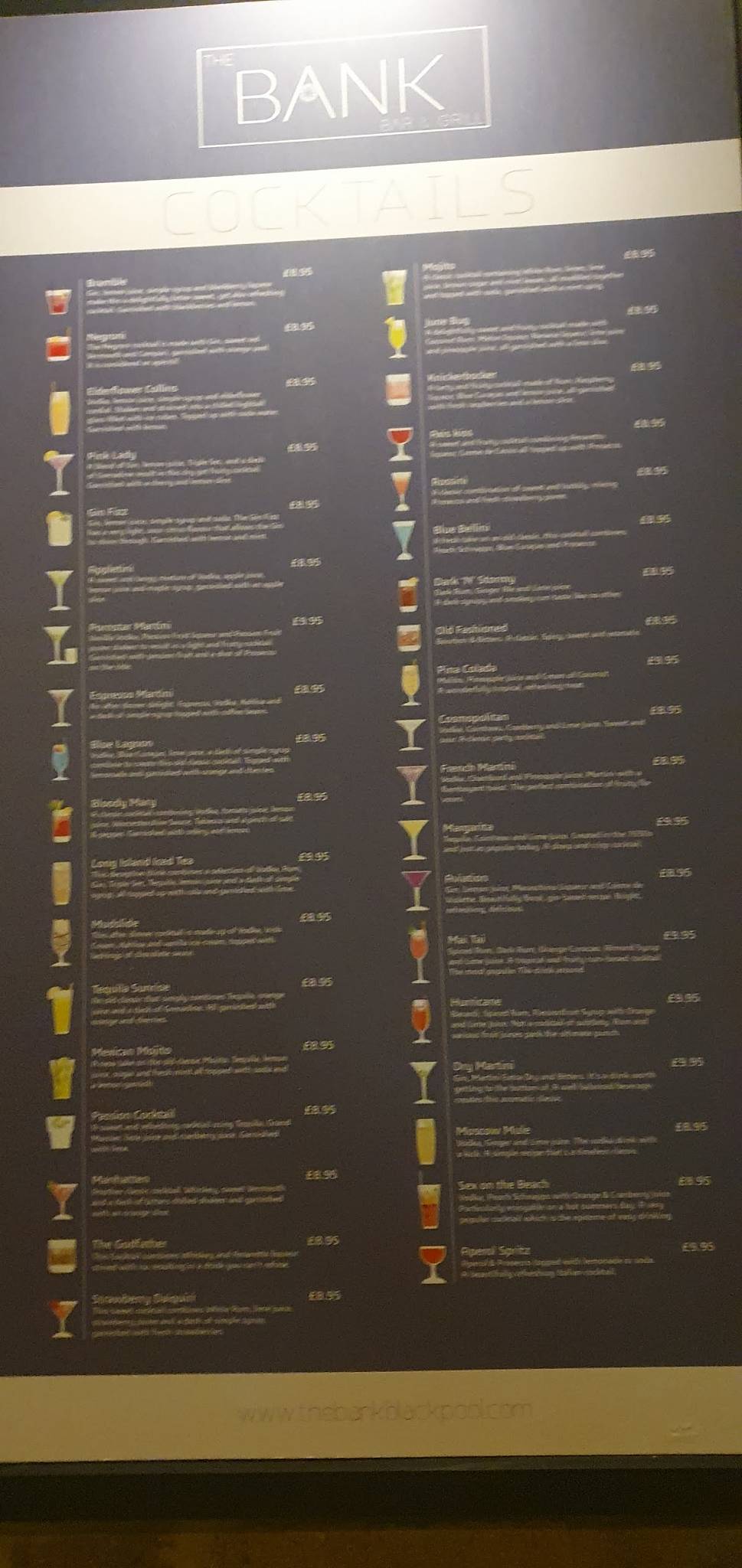 Menu at The Bank Bar & Grill, Blackpool