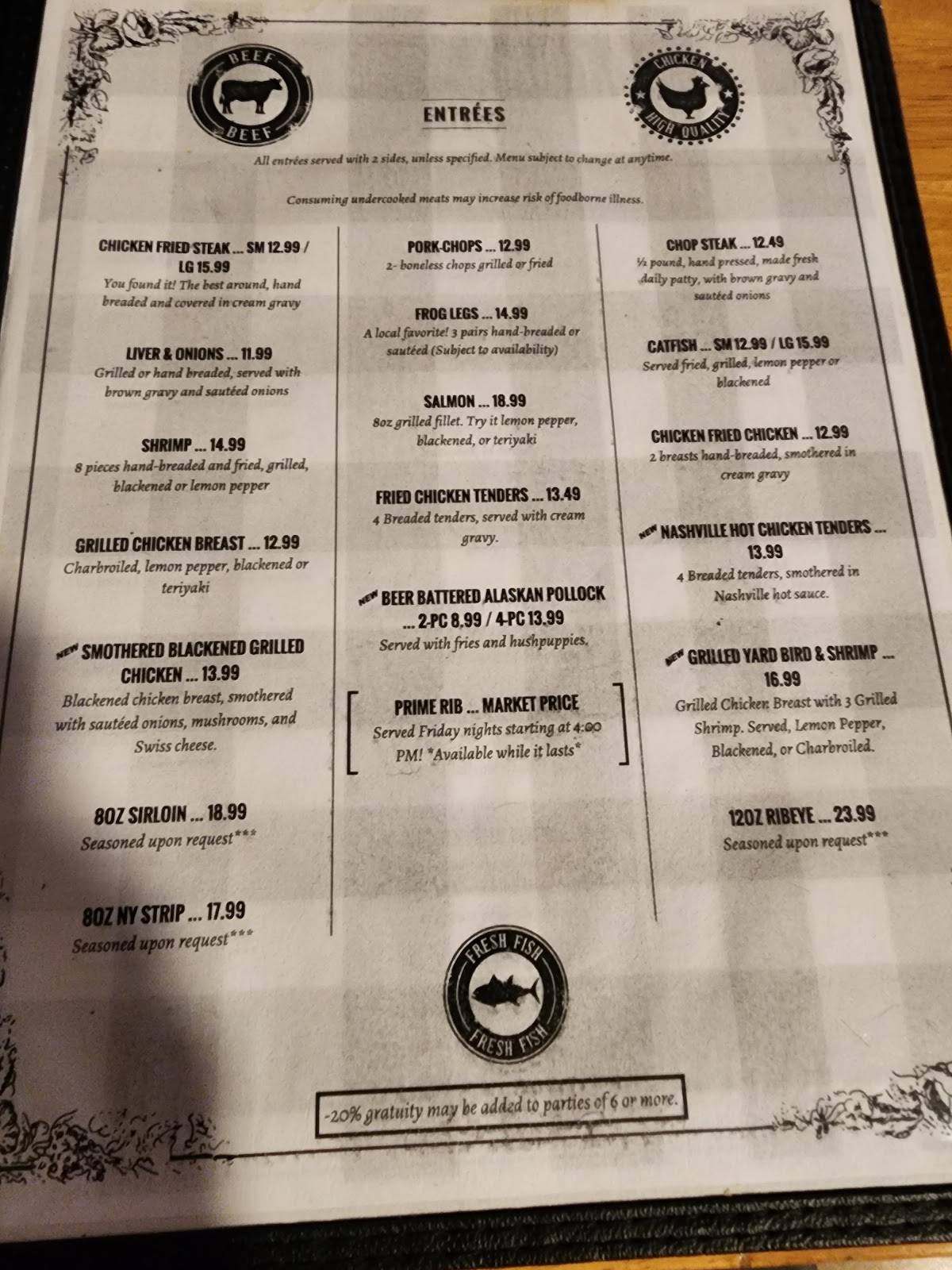 Menu at Blake's Cafe, McQueeney